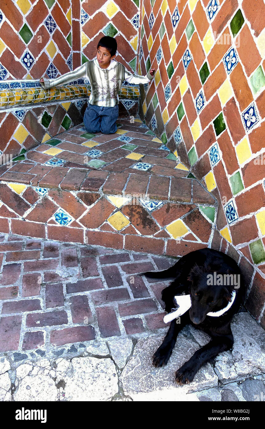 America - Mexico - Cholula - child with dog Stock Photo - Alamy