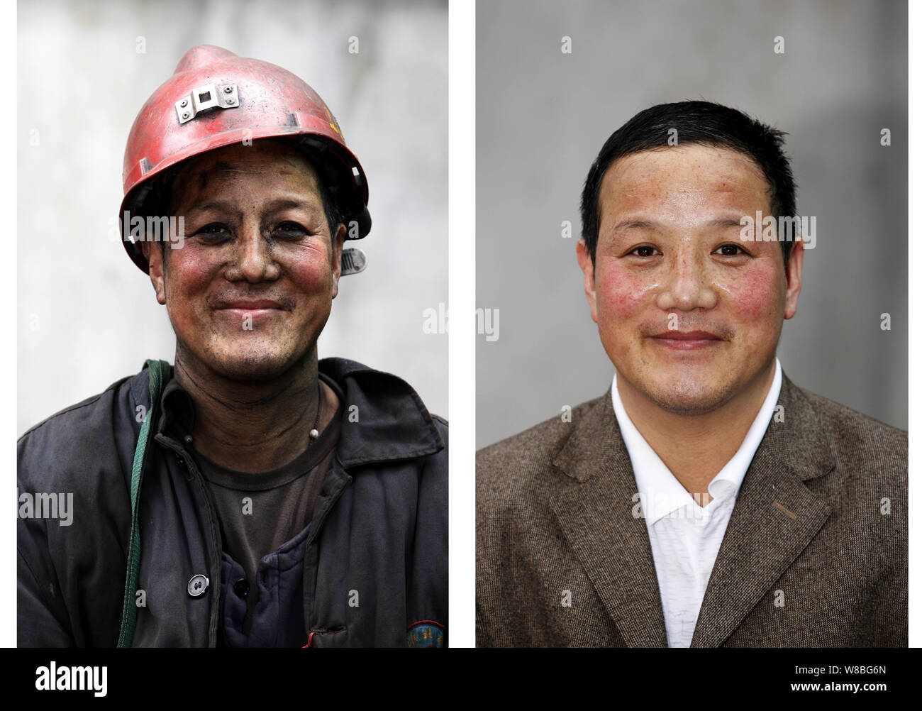 This composite picture shows a Chinese coal miner before and after ...