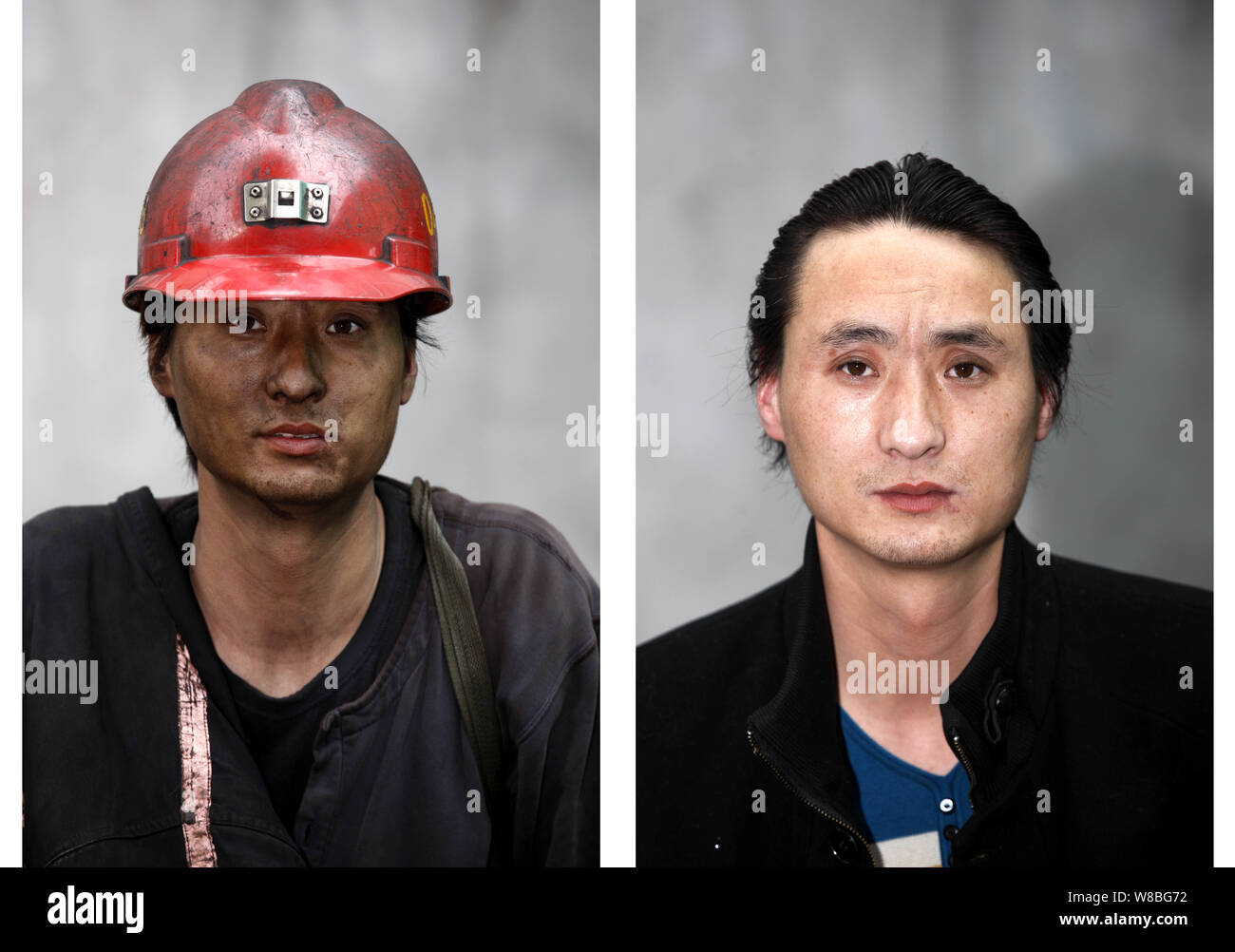 This composite picture shows a Chinese coal miner before and after ...