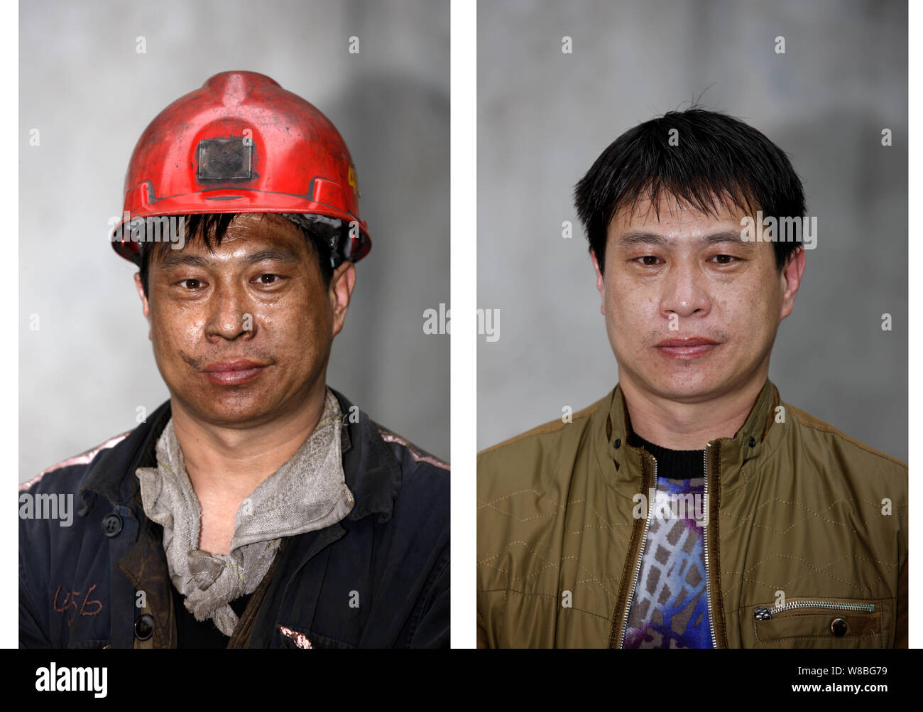 This composite picture shows a Chinese coal miner before and after ...