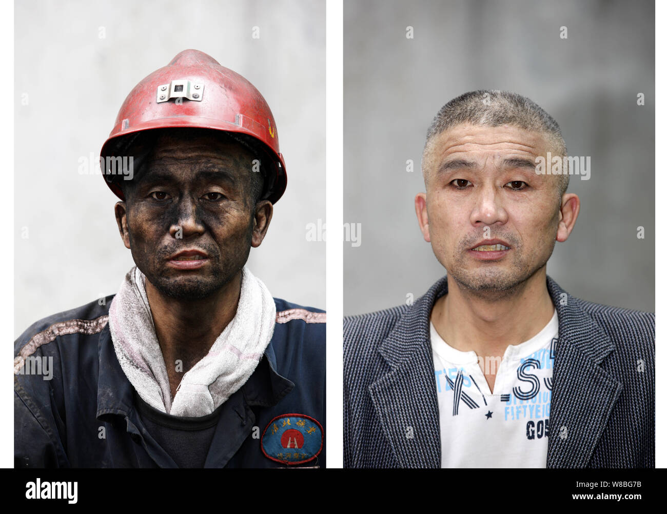 This composite picture shows a Chinese coal miner before and after ...