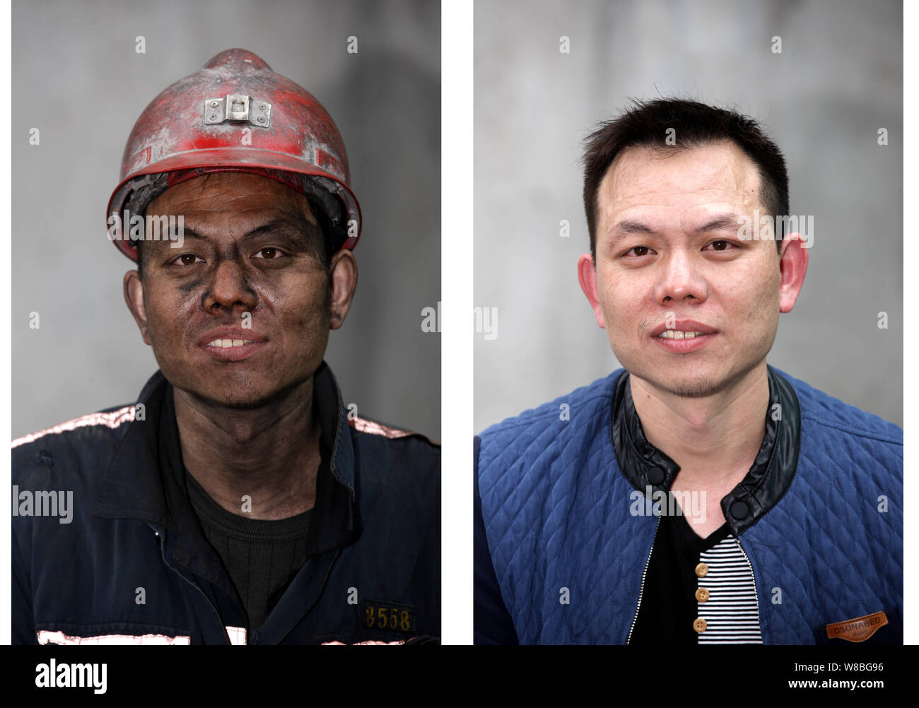 This composite picture shows a Chinese coal miner before and after ...