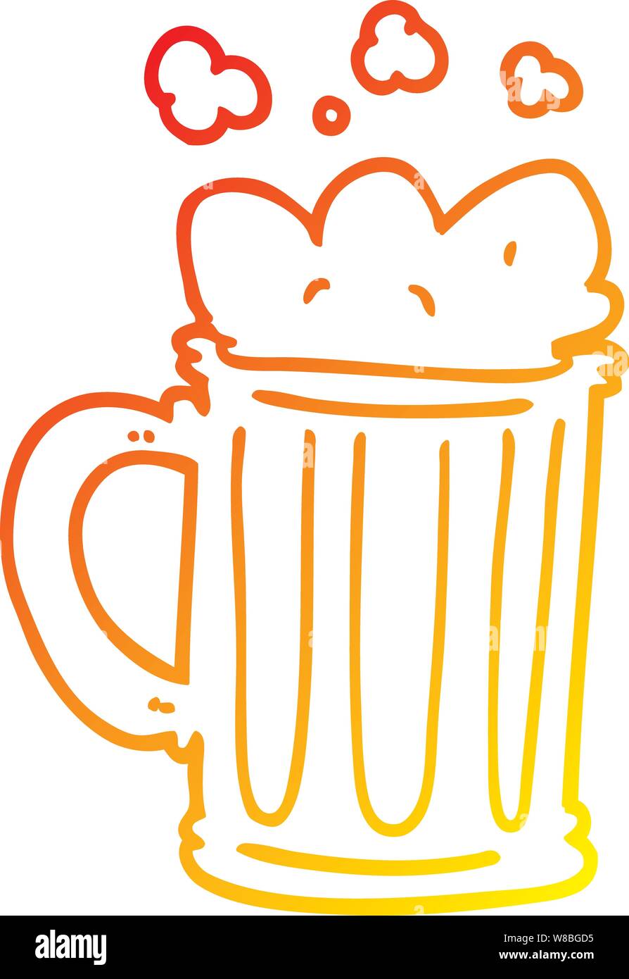 warm gradient line drawing of a cartoon pint of beer Stock Vector Image ...
