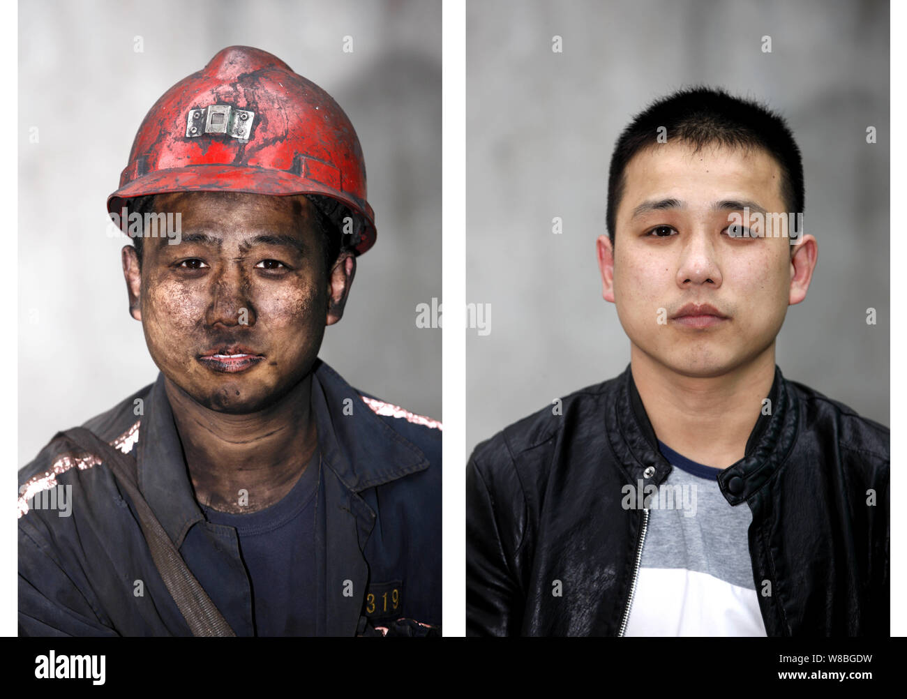 This composite picture shows a Chinese coal miner before and after ...