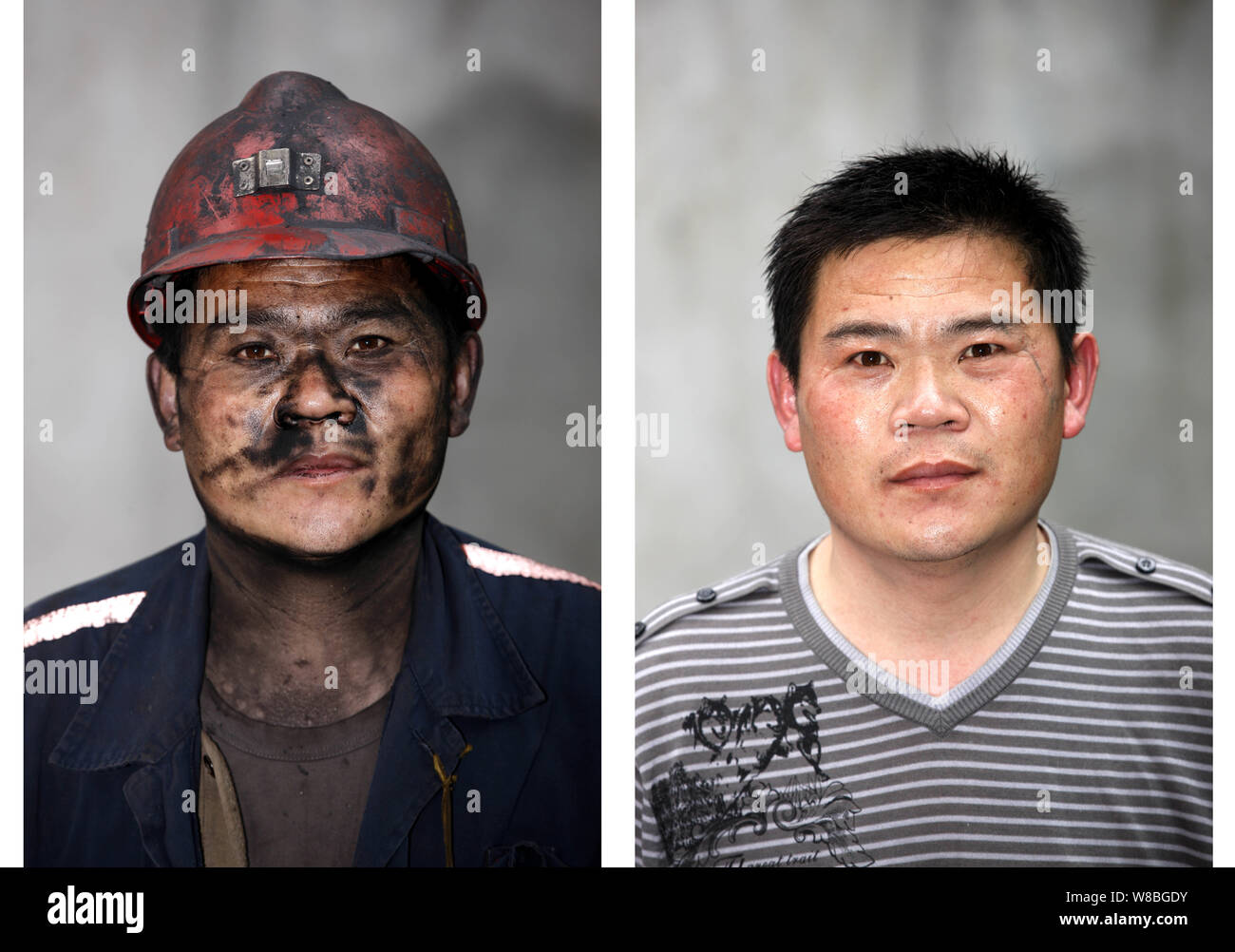 This composite picture shows a Chinese coal miner before and after ...