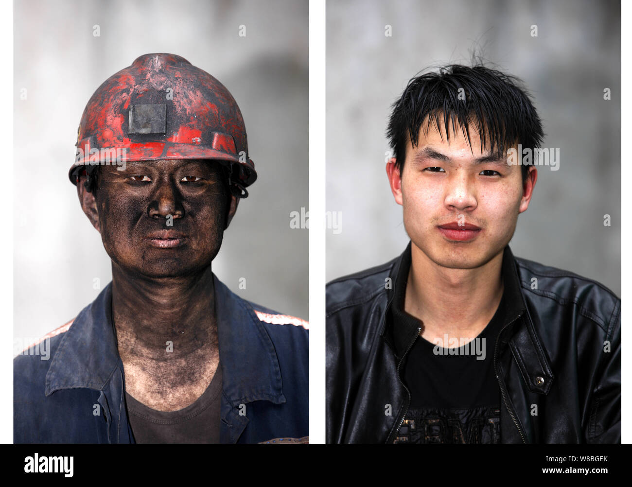 This composite picture shows a Chinese coal miner before and after ...