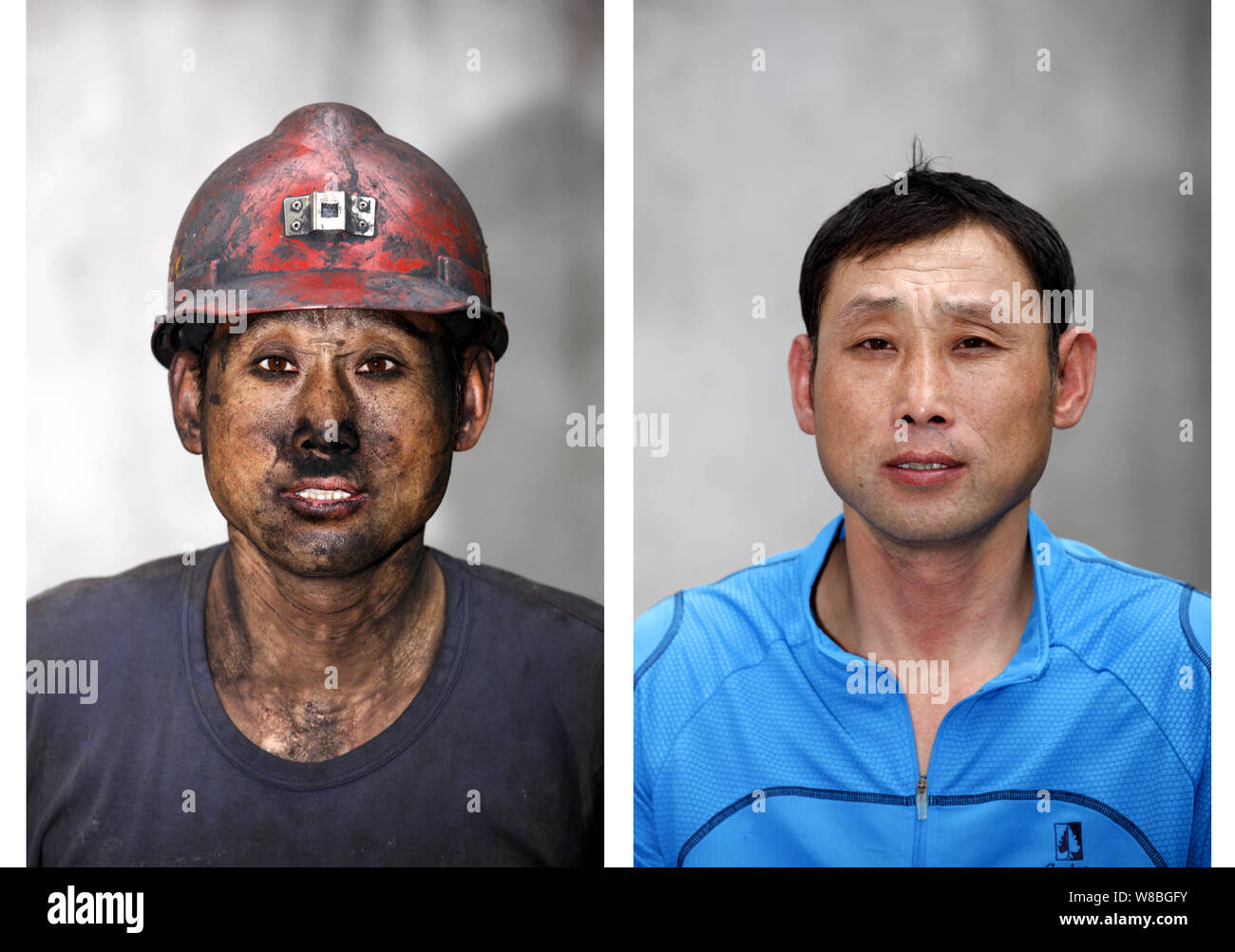 This composite picture shows a Chinese coal miner before and after ...