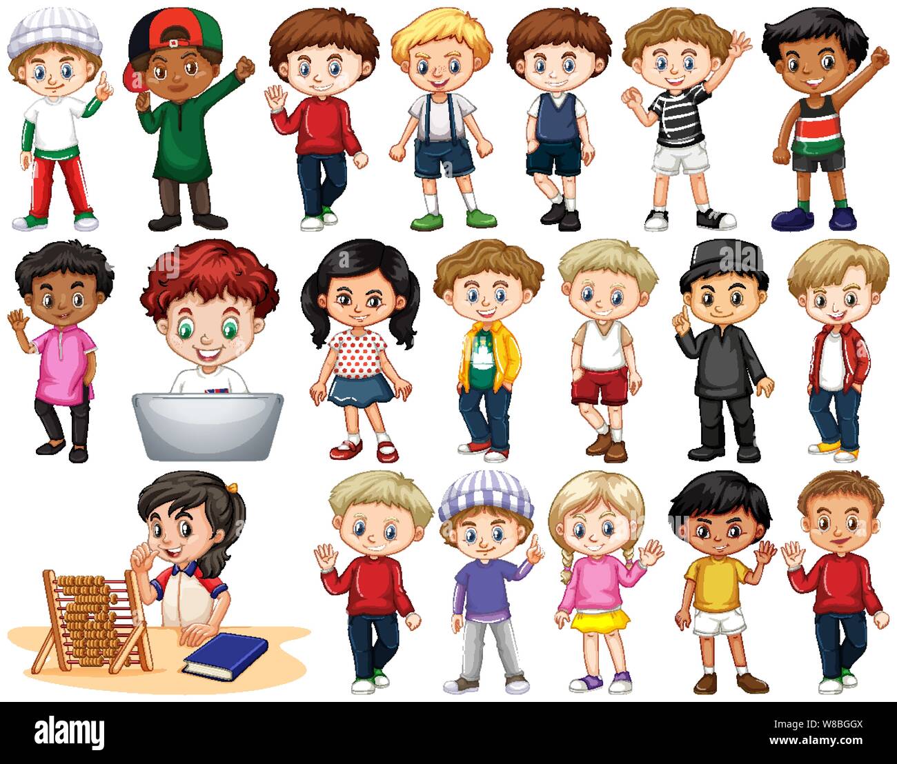 Set of isolated children in different actions illustration Stock Vector ...