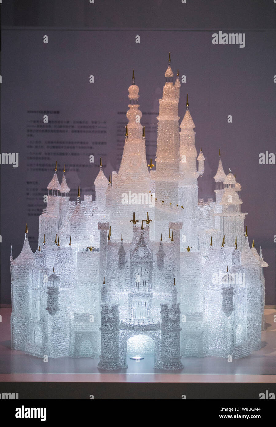 The glass-made Disney castle by Miguel Arribas is on display at the ...