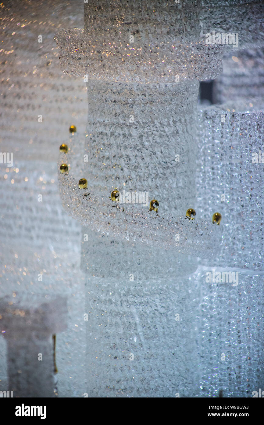 The glass-made Disney castle by Miguel Arribas is on display at the ...