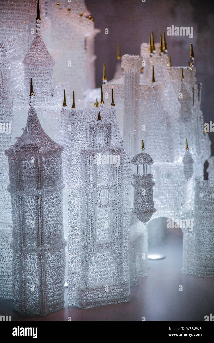 The glass-made Disney castle by Miguel Arribas is on display at the ...