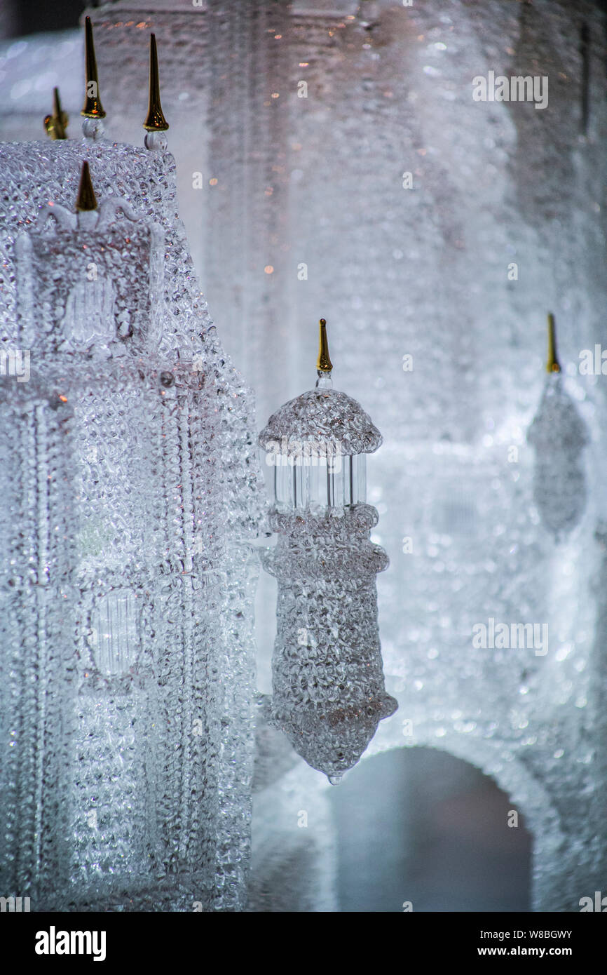The glass-made Disney castle by Miguel Arribas is on display at the ...