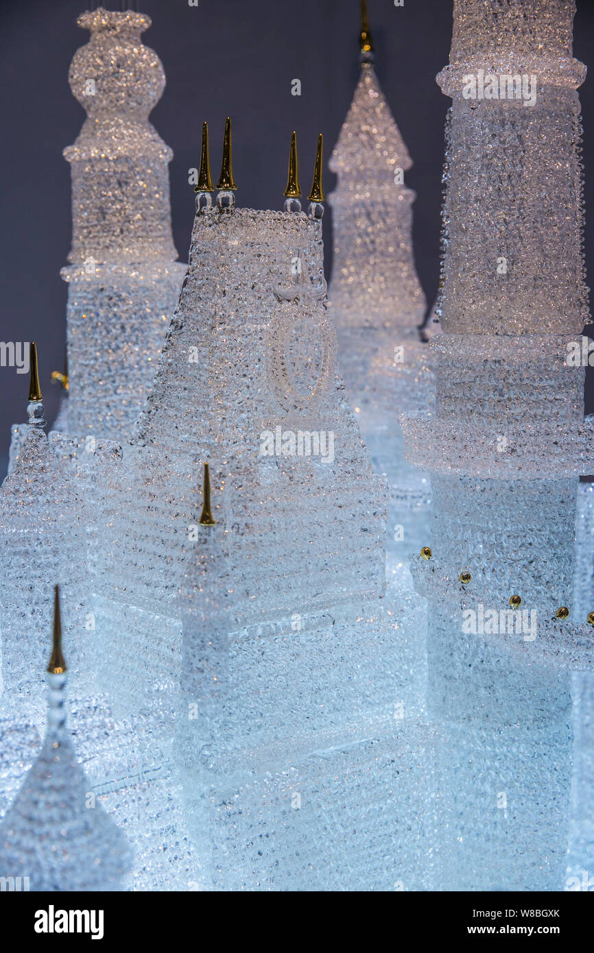 The glass-made Disney castle by Miguel Arribas is on display at the ...