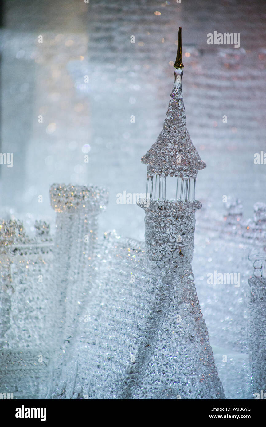 The glass-made Disney castle by Miguel Arribas is on display at the ...