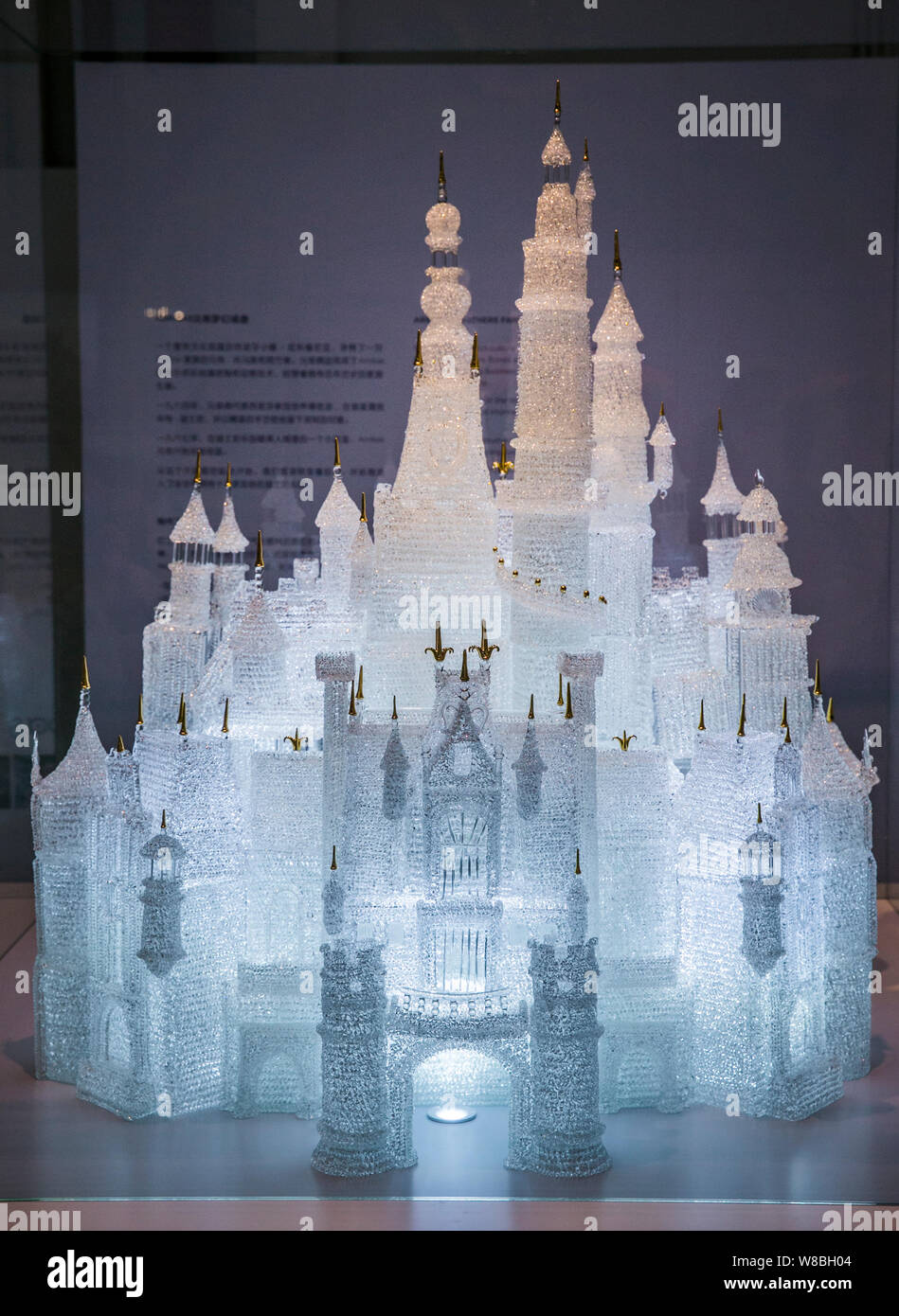 The glass-made Disney castle by Miguel Arribas is on display at the ...
