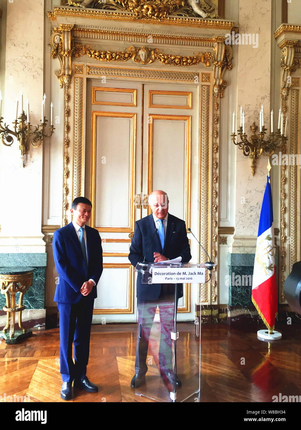 Former French Prime Minister Laurent Fabius, right, now President of ...
