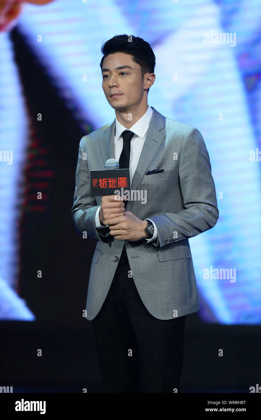 Taiwanese actor Wallace Huo attends a press conference for his movie ...