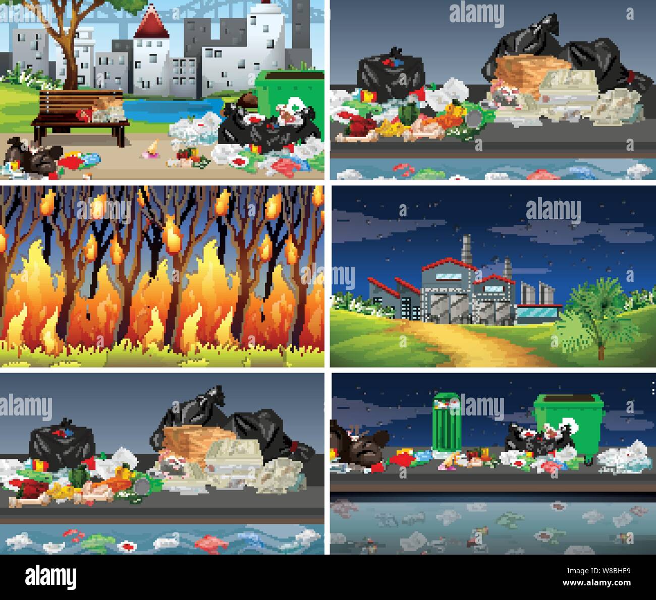 Set of polluted scenes illustration Stock Vector Image & Art - Alamy