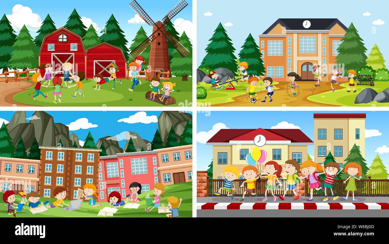 Set of scenes in nature setting illustration Stock Vector Image & Art ...