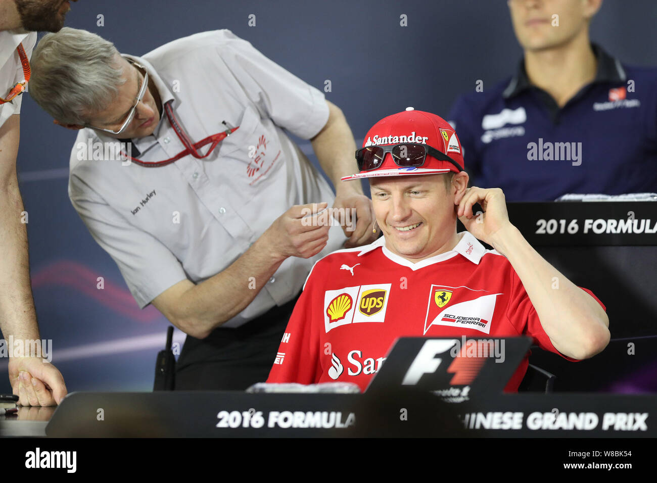 Finnish F1 driver Kimi Raikkonen of Ferrari attends a press conference ...