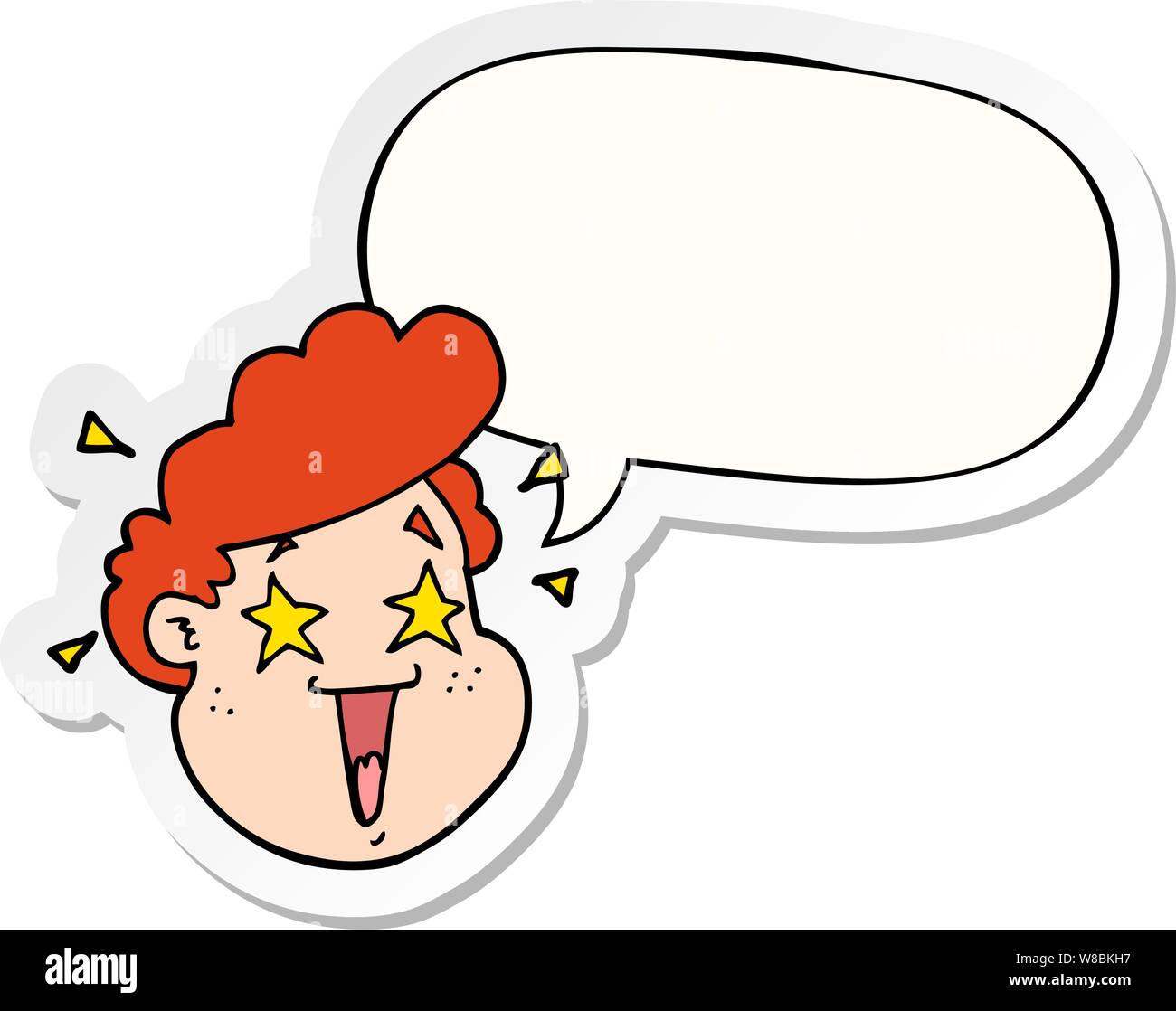 cartoon happy face with speech bubble sticker Stock Vector Image & Art ...