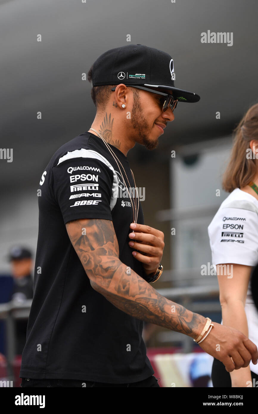 British F1 driver Lewis Hamilton of Mercedes is pictured at a fan ...