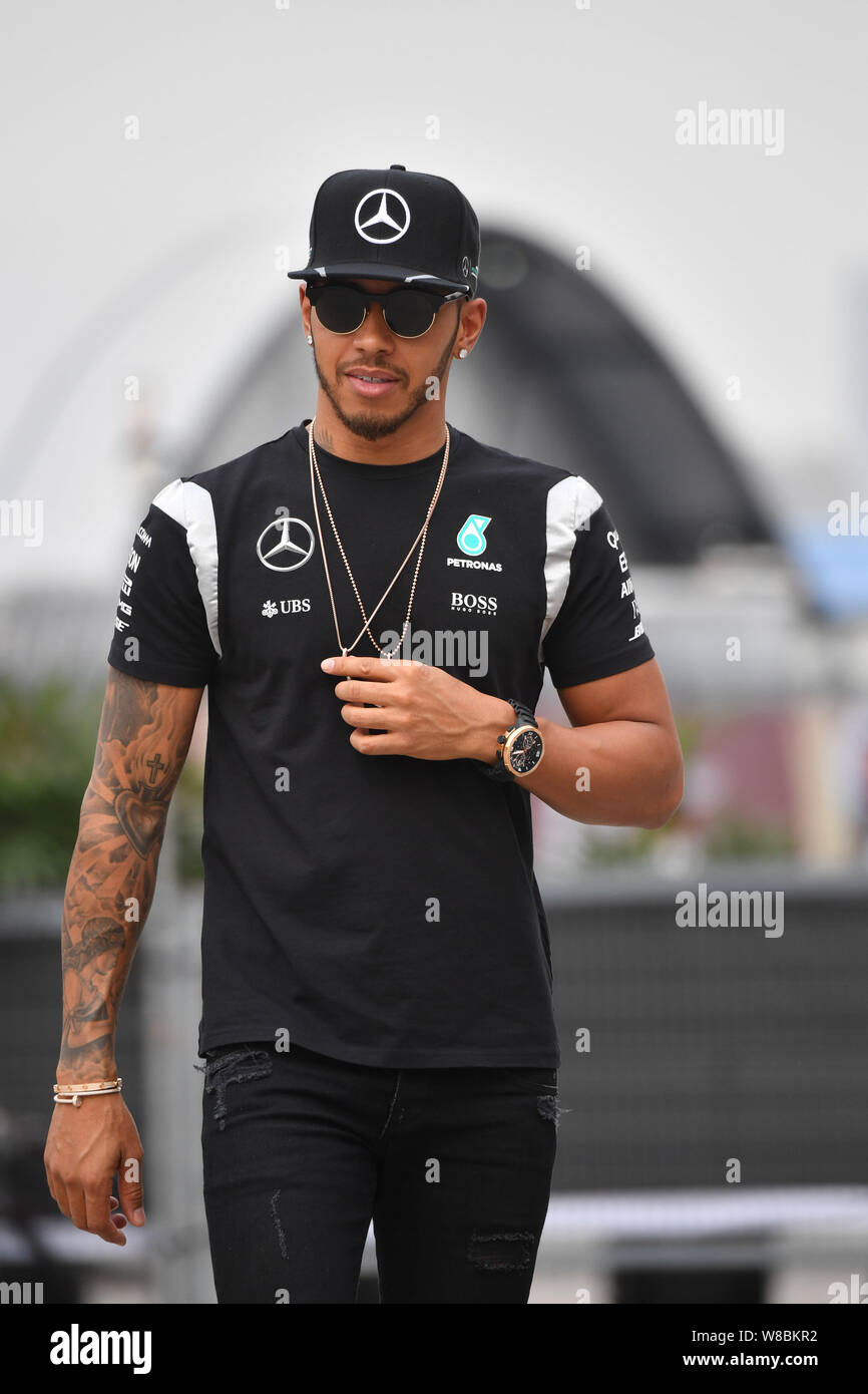 British F1 driver Lewis Hamilton of Mercedes is pictured at a fan ...