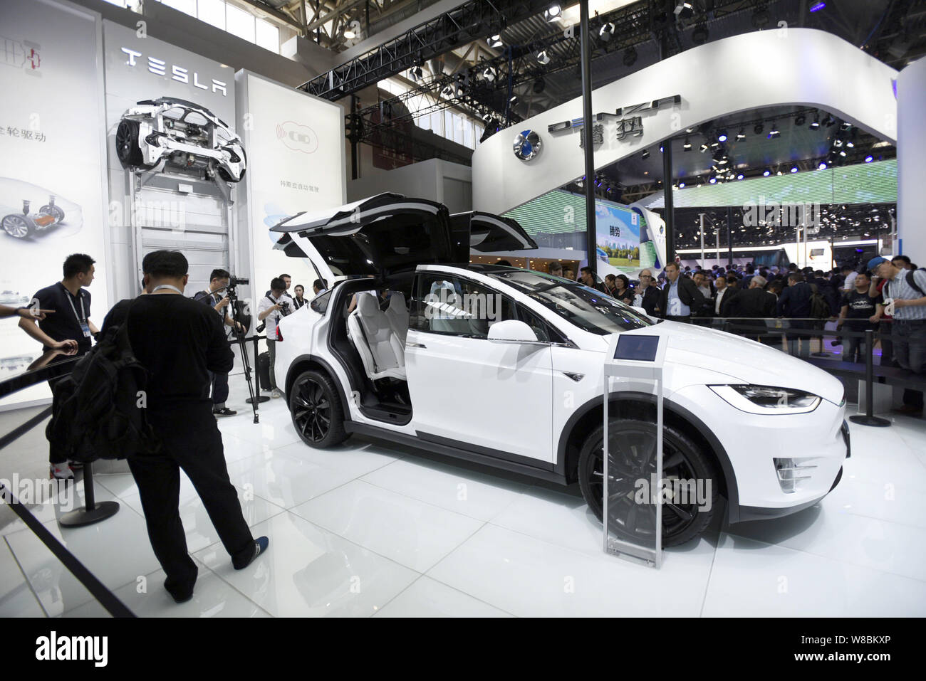 A Tesla Model X electric SUV is on display during the 14th Beijing ...