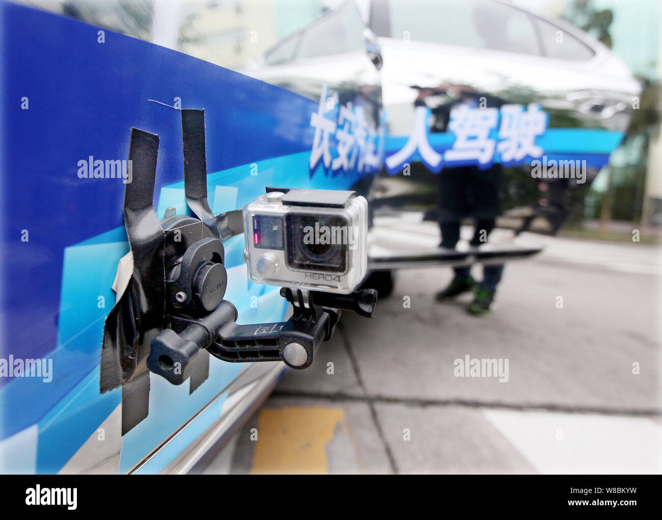 An GoPro Hero4 camera is installed on a self-driving car produced by ...