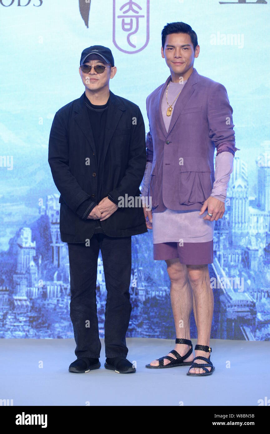 Chinese kungfu star Jet Li, left, and Hong Kong actor Jacky Heung ...
