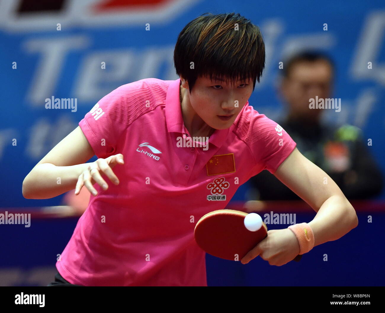 Ding Ning of China returns a shot to Mima Ito of Japan in their Women's ...