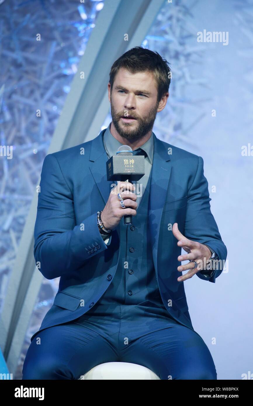 Australian actor Chris Hemsworth attends a press conference to promote ...