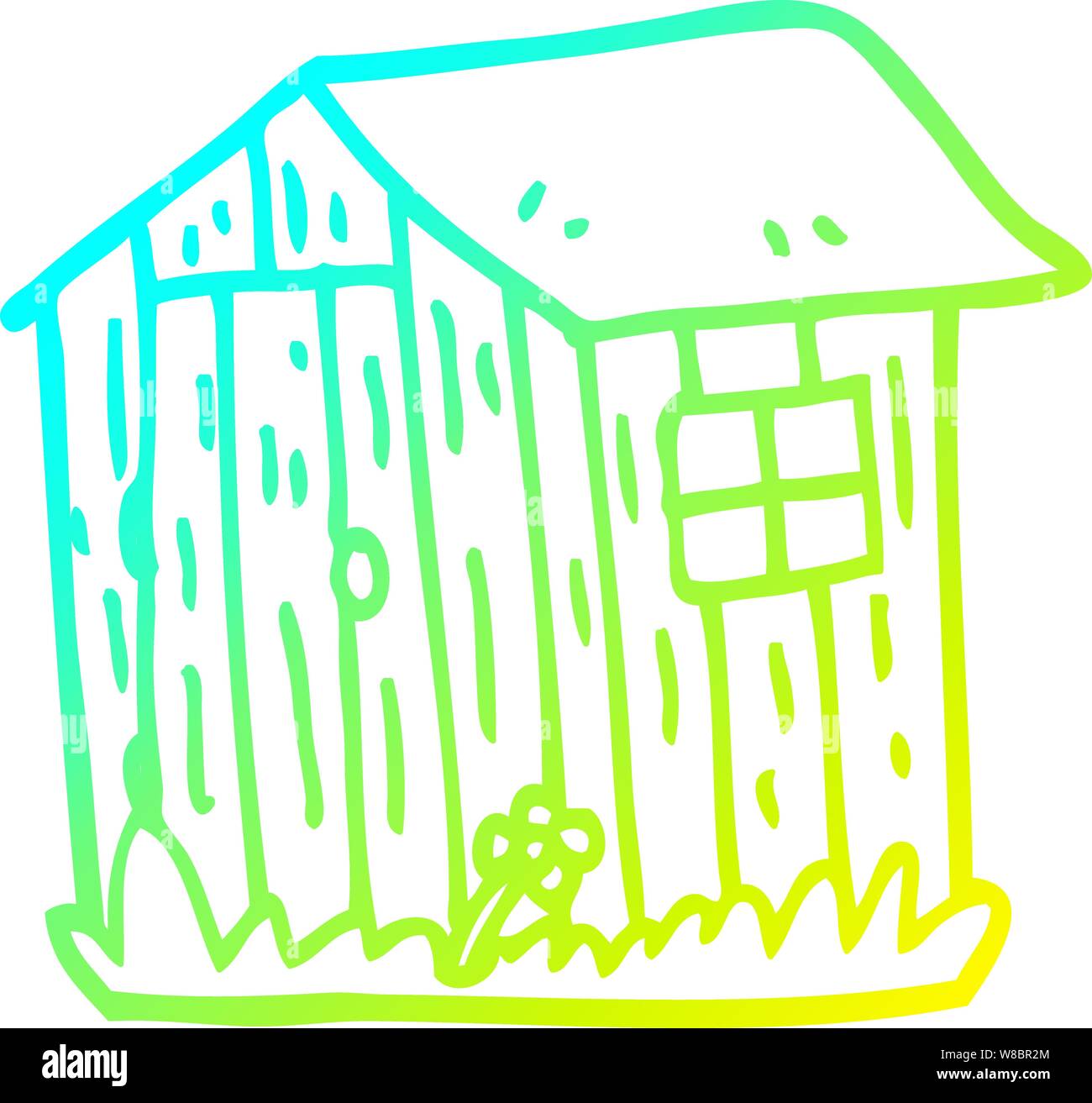 cold gradient line drawing of a cartoon wooden shed Stock Vector Image ...