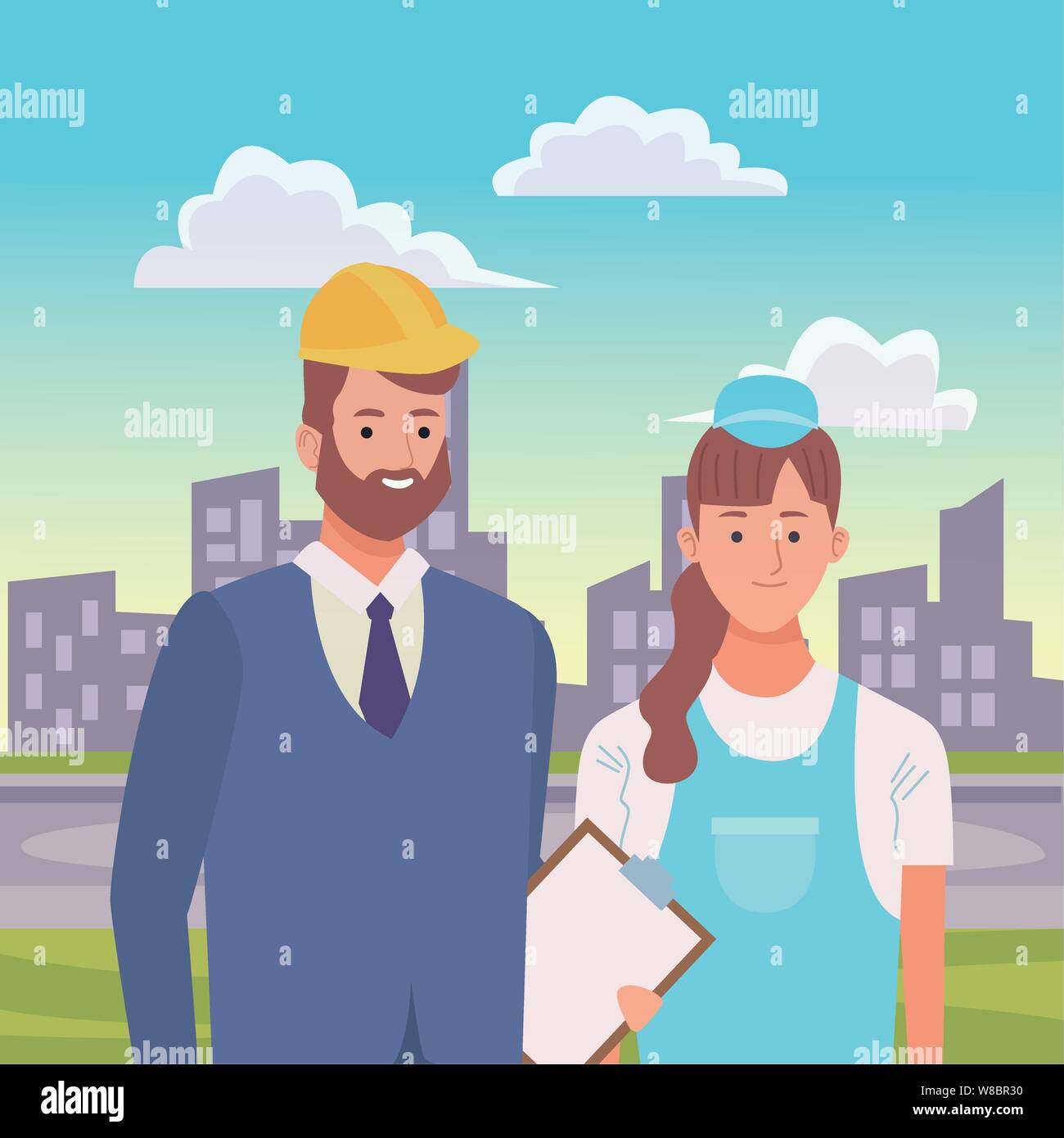 Professionals workers couple smiling cartoons Stock Vector Image & Art ...