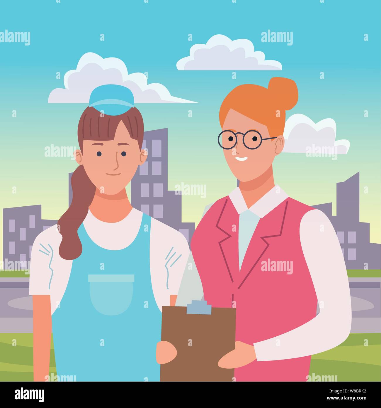 Professionals workers couple smiling cartoons Stock Vector Image & Art ...