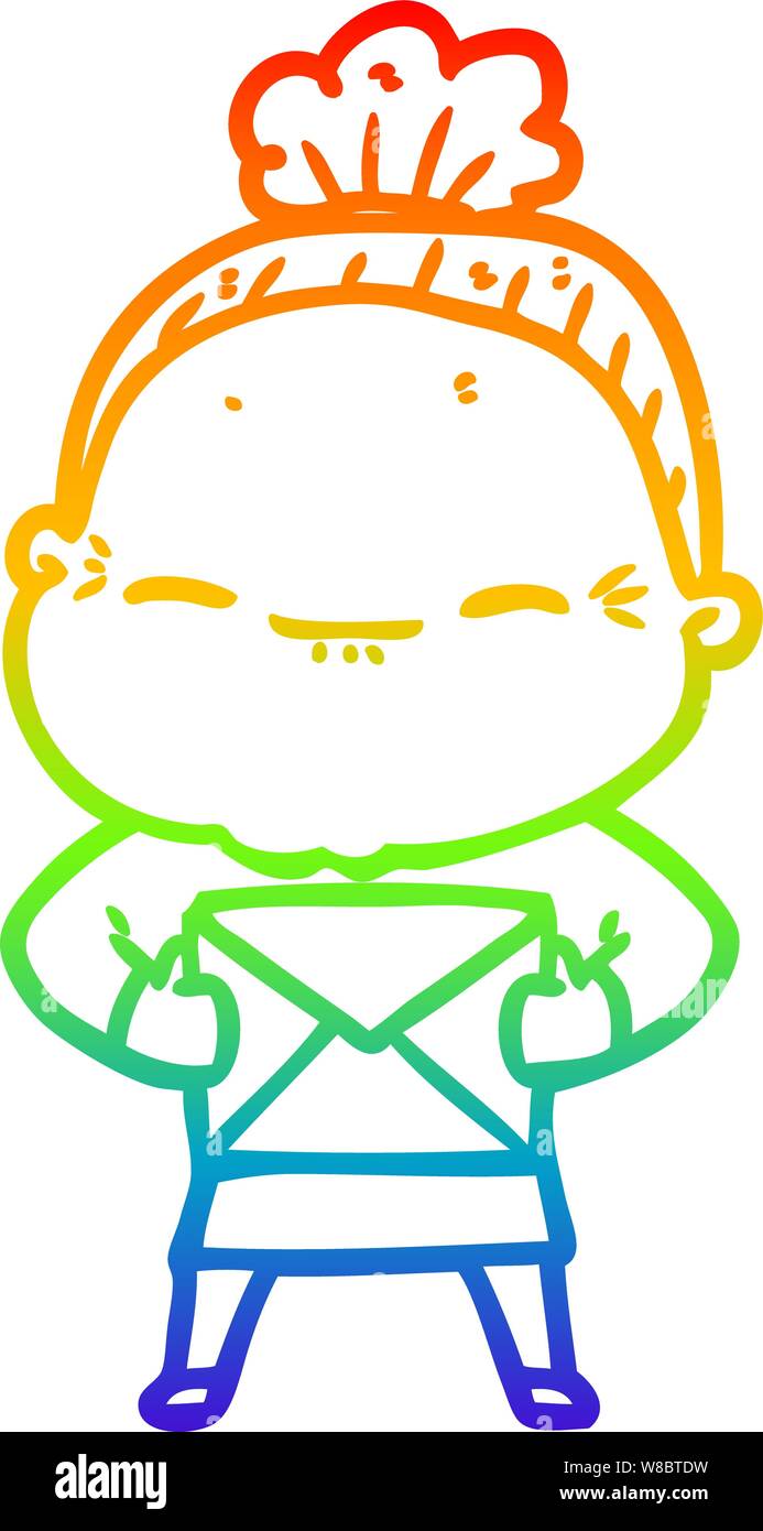 rainbow gradient line drawing of a cartoon peaceful old woman Stock ...