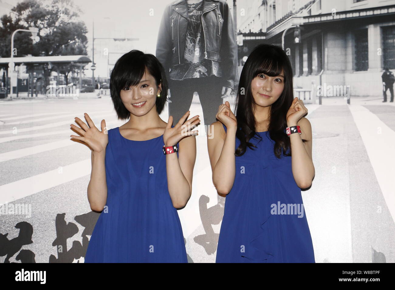 Yamamoto Sayaka, left, and Yagura Fuuko of Japanese girl group NMB48 pose at a promotional event ...