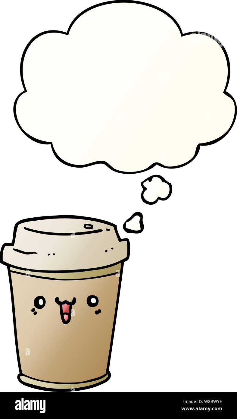 cartoon take out coffee with thought bubble in smooth gradient style ...