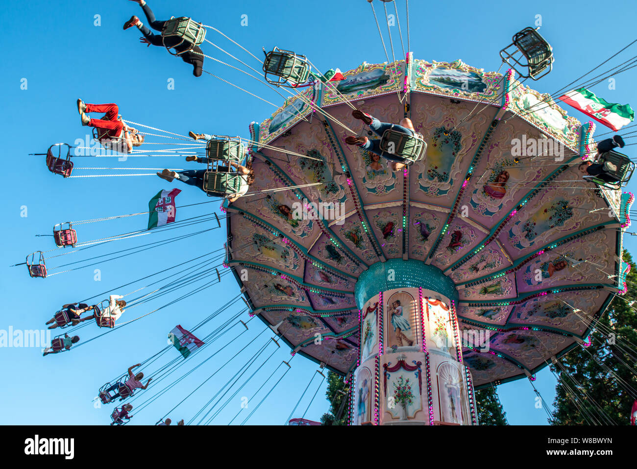 Mayen Germany 14.10.2018 fairground huge chain carousel ride at folk ...