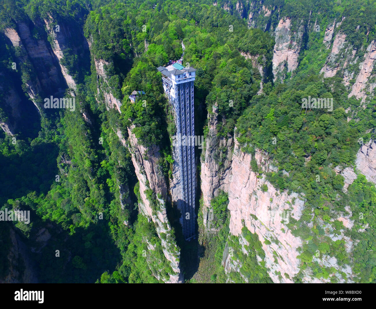 Aerial view of the Bailong Elevator, also known as the Hundred Dragons ...