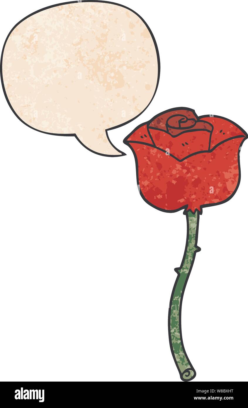 cartoon rose with speech bubble in retro texture style Stock Vector ...