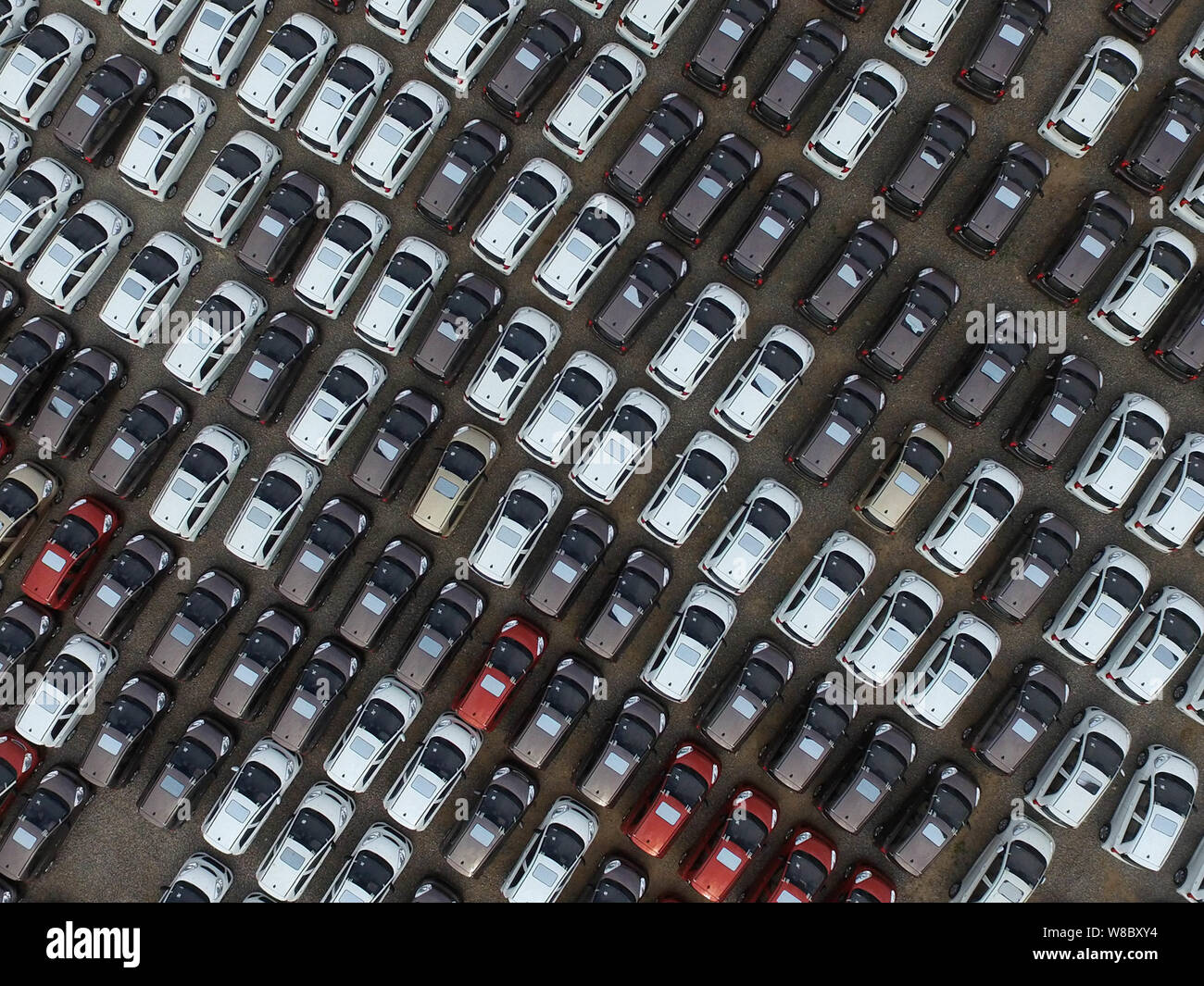 Aerial view of electric vehicles at a manufacturing base in Qinghe ...