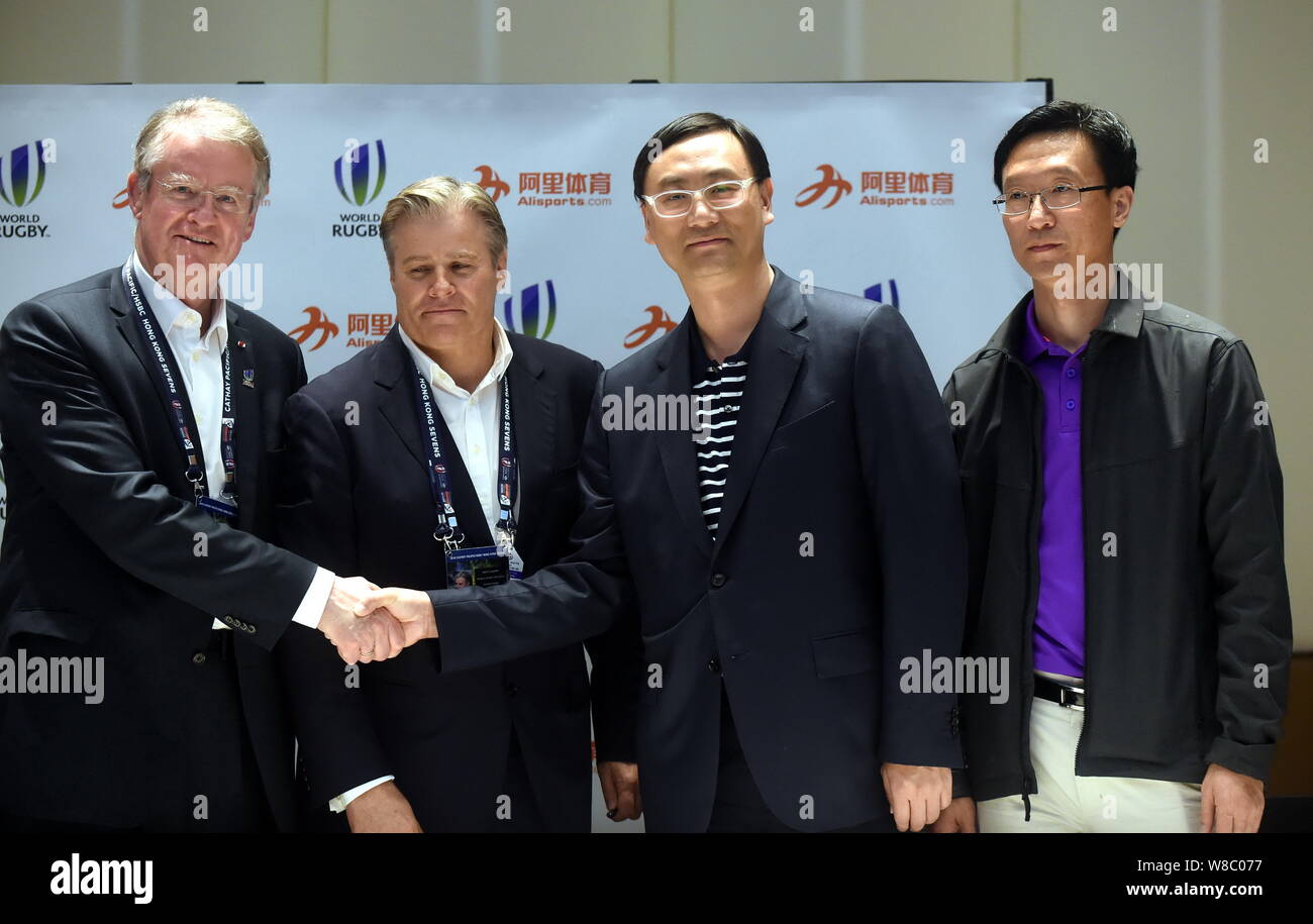 (From left) World Rugby Chairman Bernard Lapasset, World Rugby CEO ...