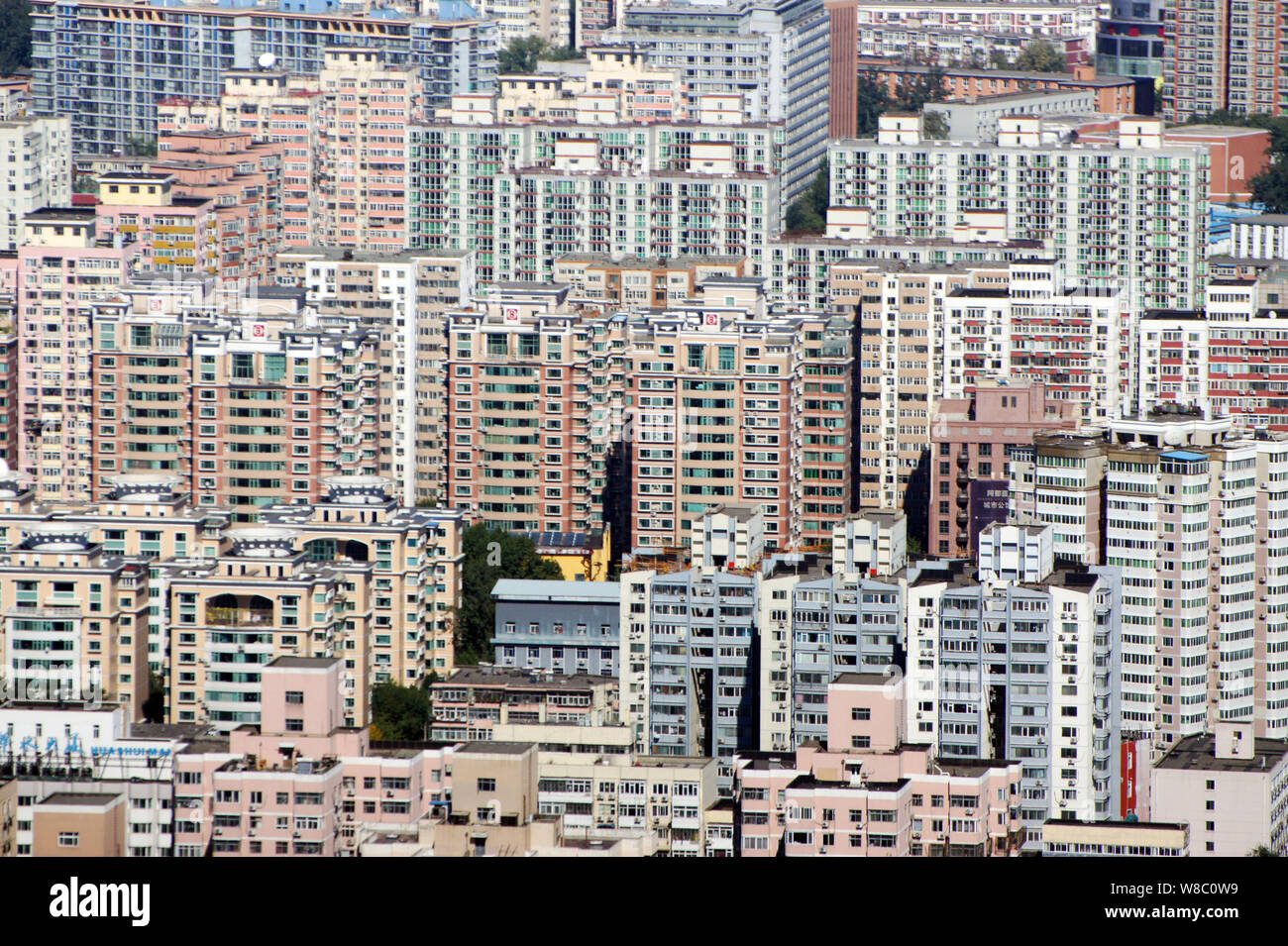 --FILE--A view of a residential area with clusters of apartment ...