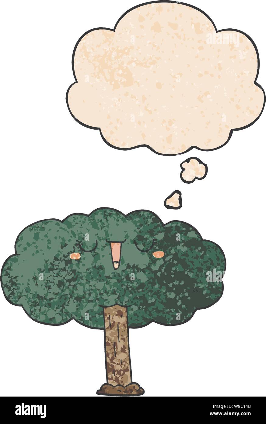 cartoon tree with thought bubble in grunge texture style Stock Vector ...