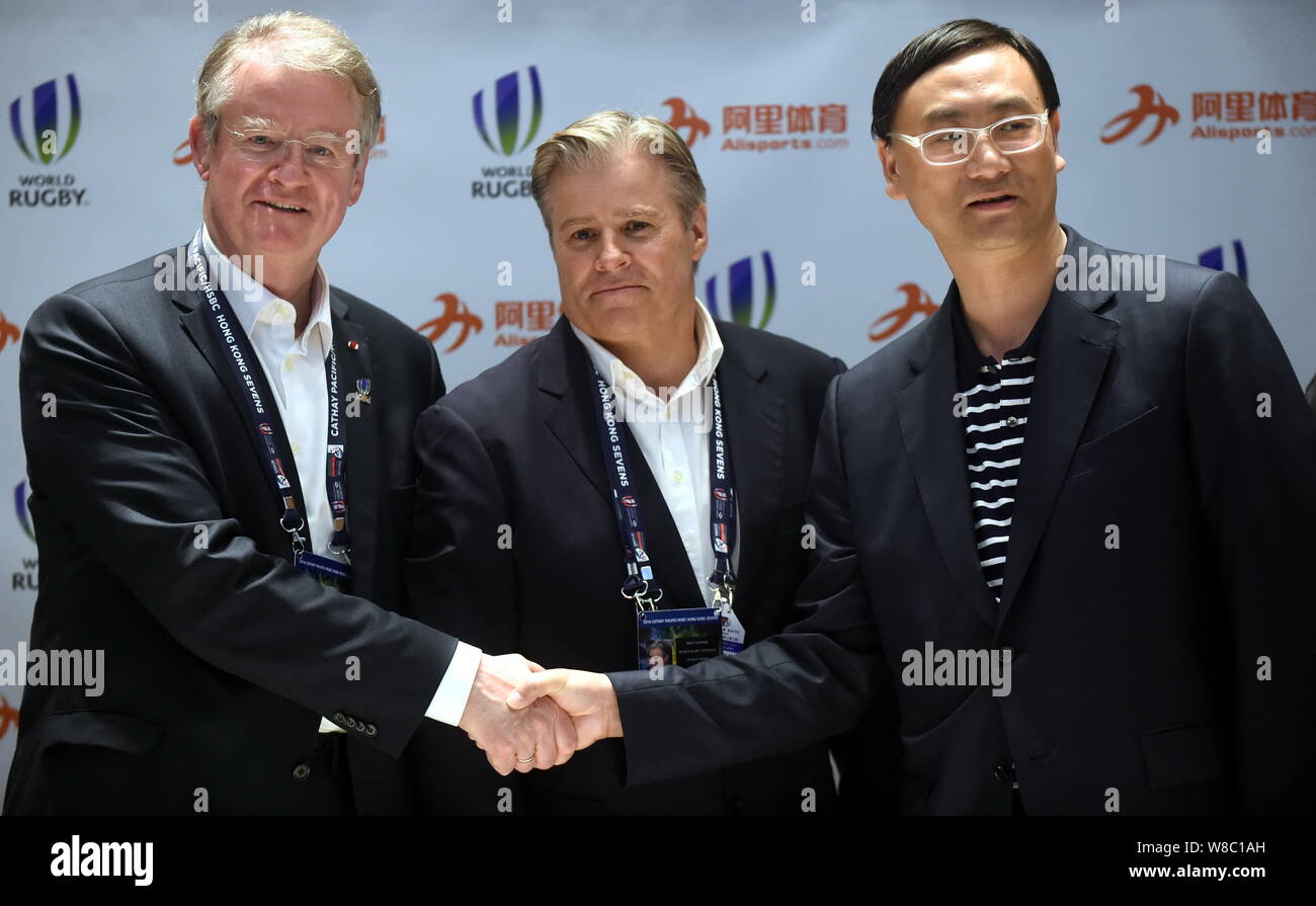 (From left) World Rugby Chairman Bernard Lapasset, World Rugby CEO ...