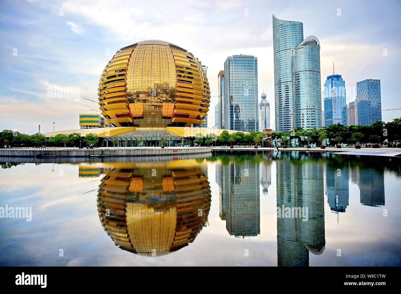 Skyline of the InterContinental Hotel Hangzhou, left, and other ...