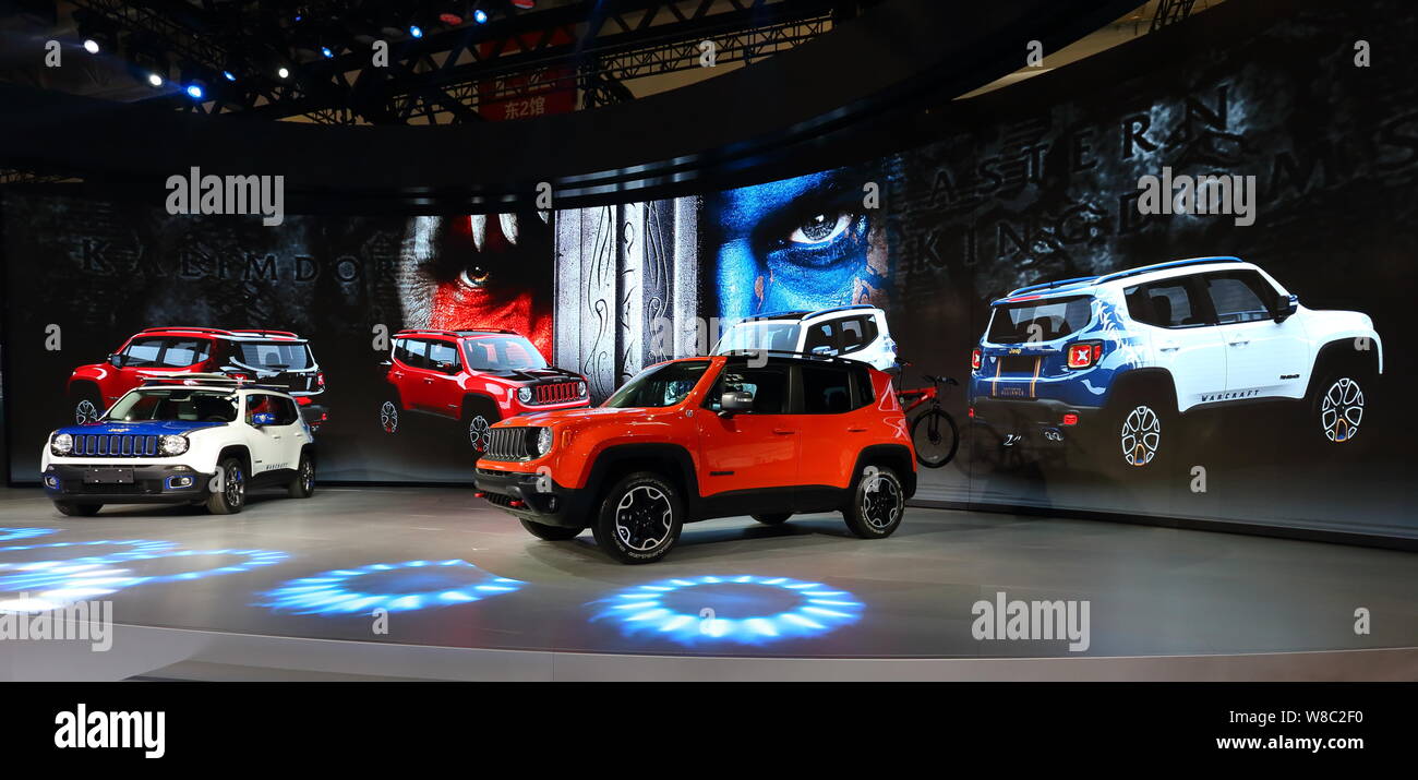 Jeep SUVs are on display at the stand of GAC FCA in preparation for the ...
