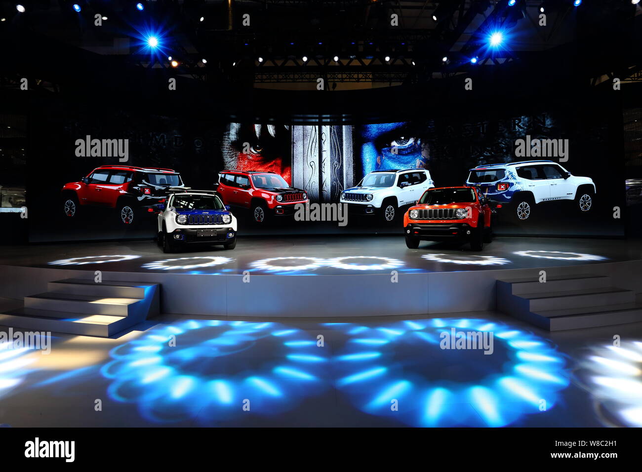 Jeep SUVs are on display at the stand of GAC FCA in preparation for the ...