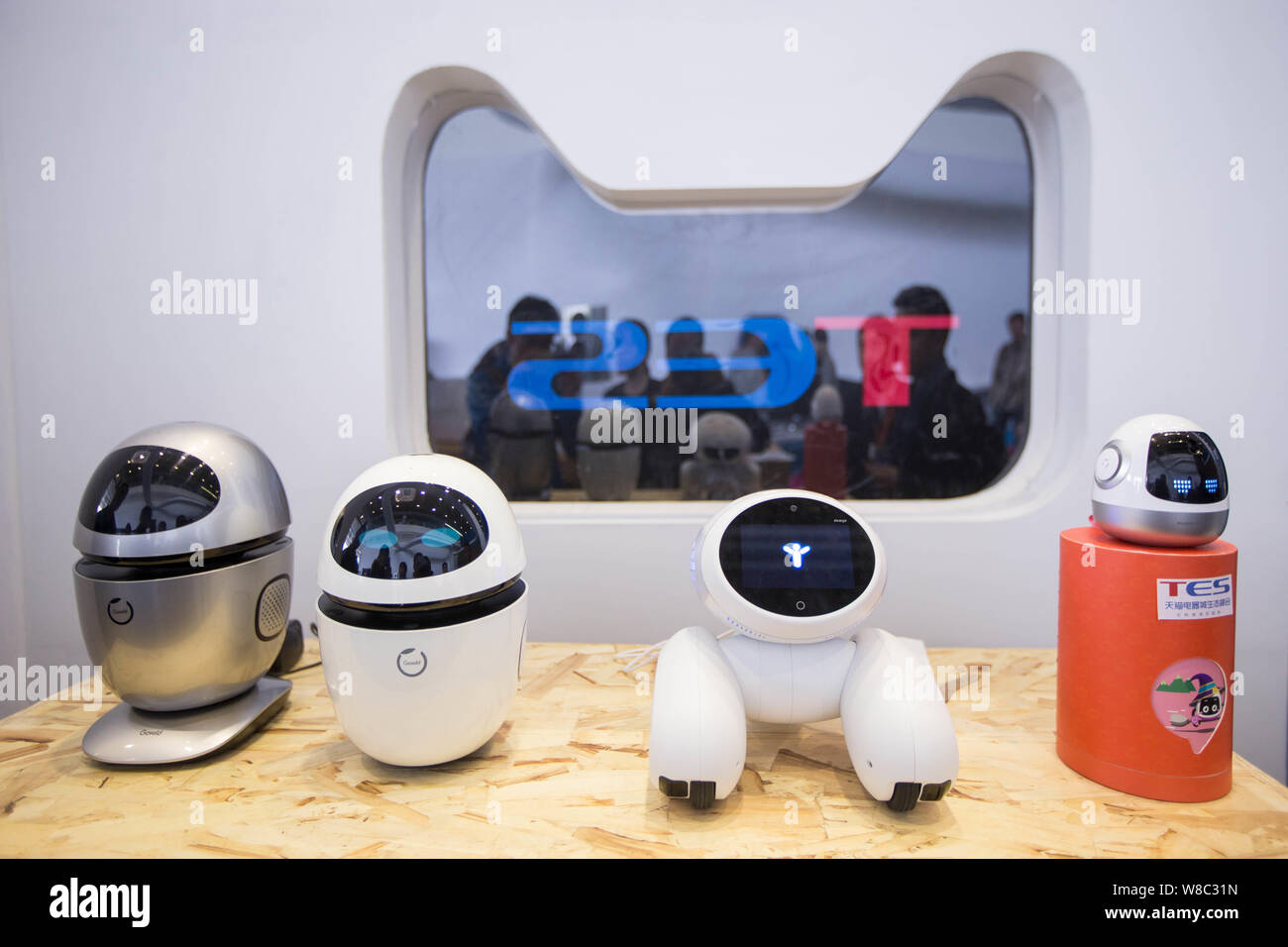 Companion robots are on display during the 1st TES conference held by ...